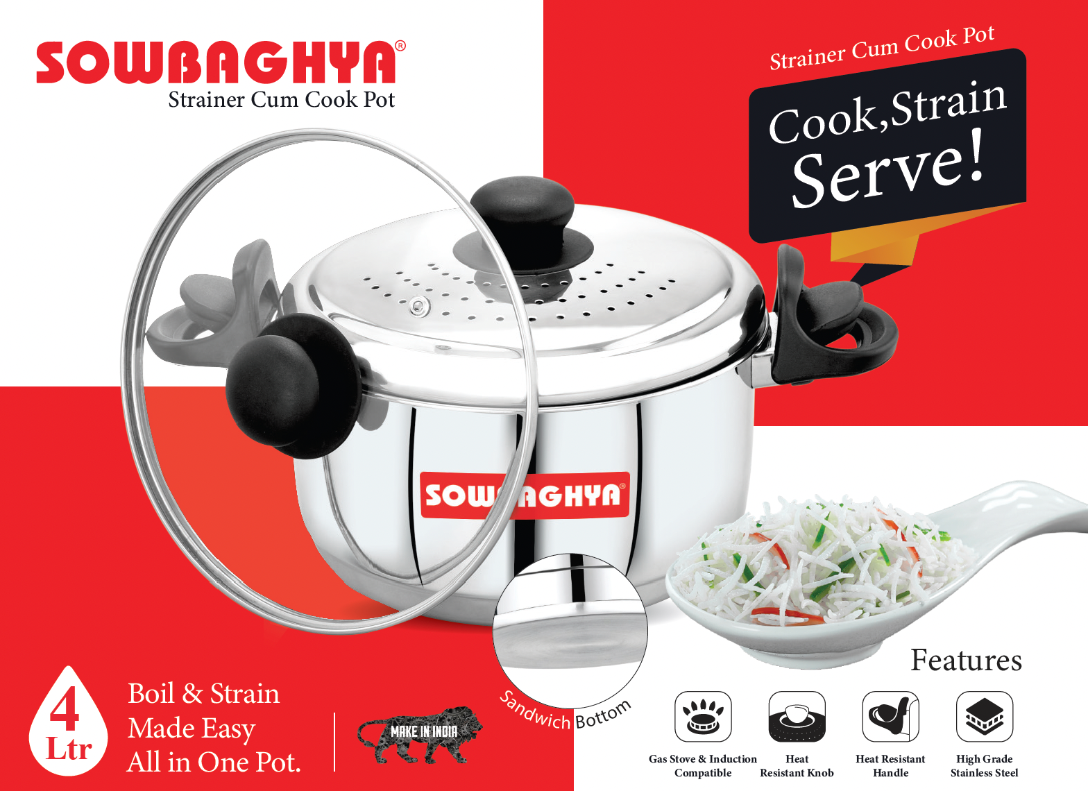 Stainer Cum Cook Pot 4 Ltr Capacity | SOWBAGHYA